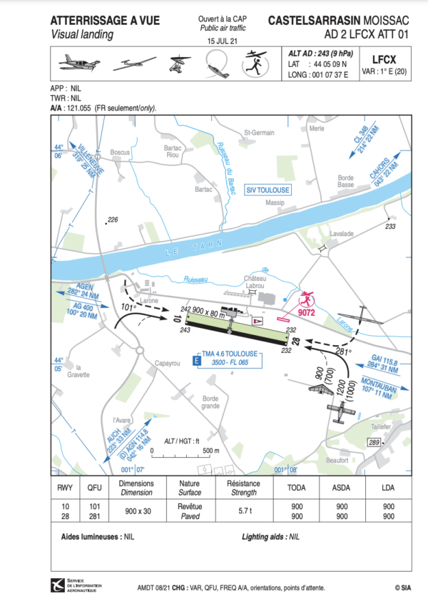 Mise à jour de la carte VAC de LFCX - Aérodrome Castelsarrasin Moissac